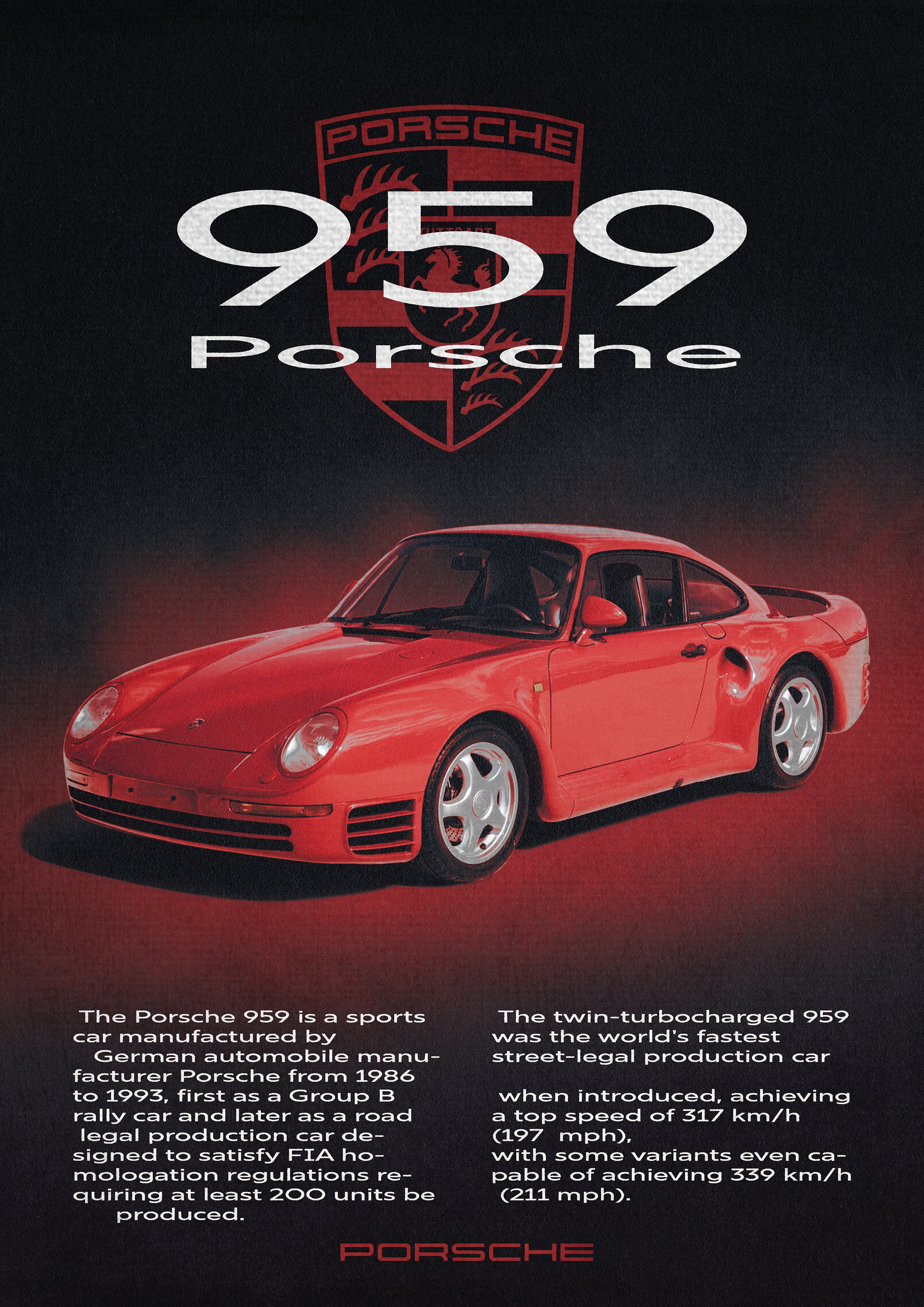 Porsche 959 A3 Poster. Sports Car Poster, A3, Car, Car Poster, Red, Red ...