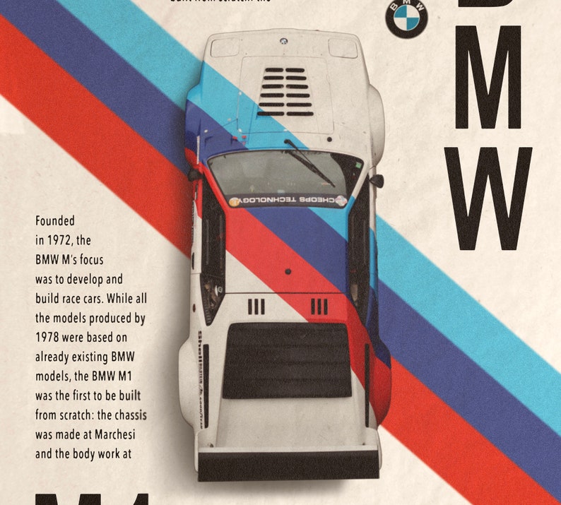 BMW M1 Vintage Poster BMW M1 Poster Vintage Car Poster Bmw M1 Art ...