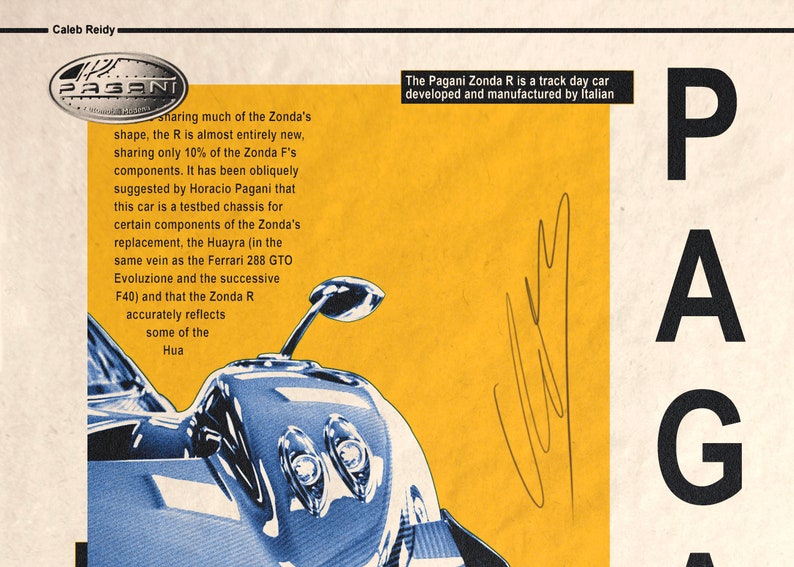 Pagani Zonda R Vintage A3 Poster. Print, Sports Car, Retro Supercar ...