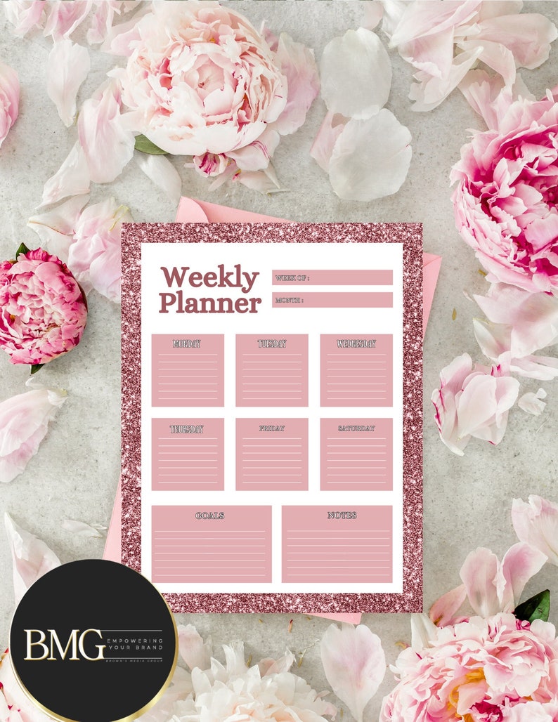 Pink Glitter Weekly Planner - Etsy