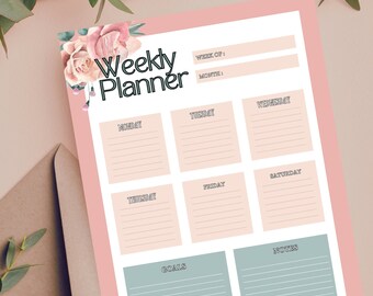 Digital Weekly Planner PDF Printable Cute Pink Design - Etsy