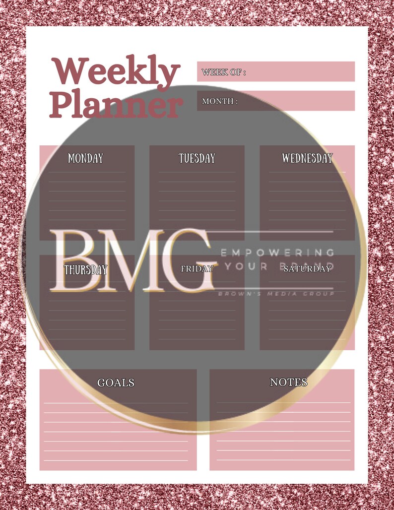 Pink Glitter Weekly Planner - Etsy
