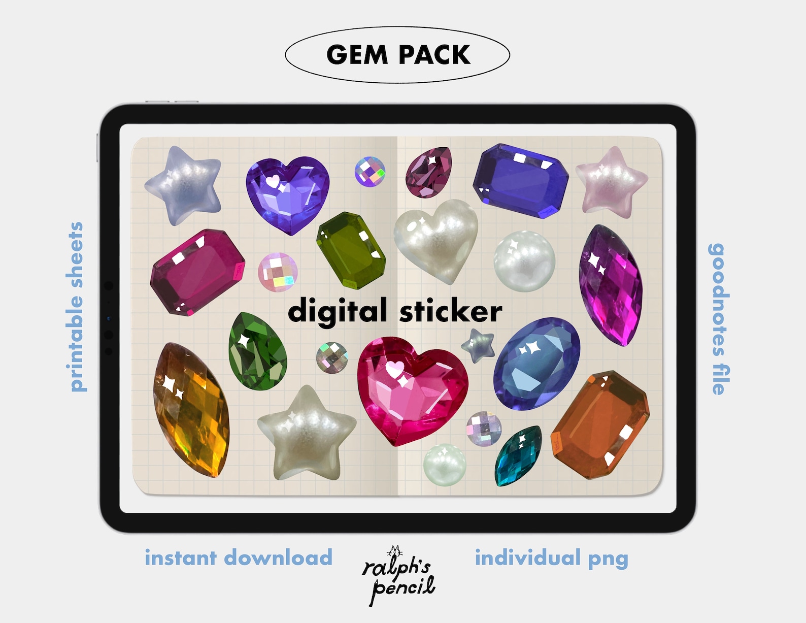 Gem Pack Digital Stickers - High Resolution Gemstone Pearl Stickers ...