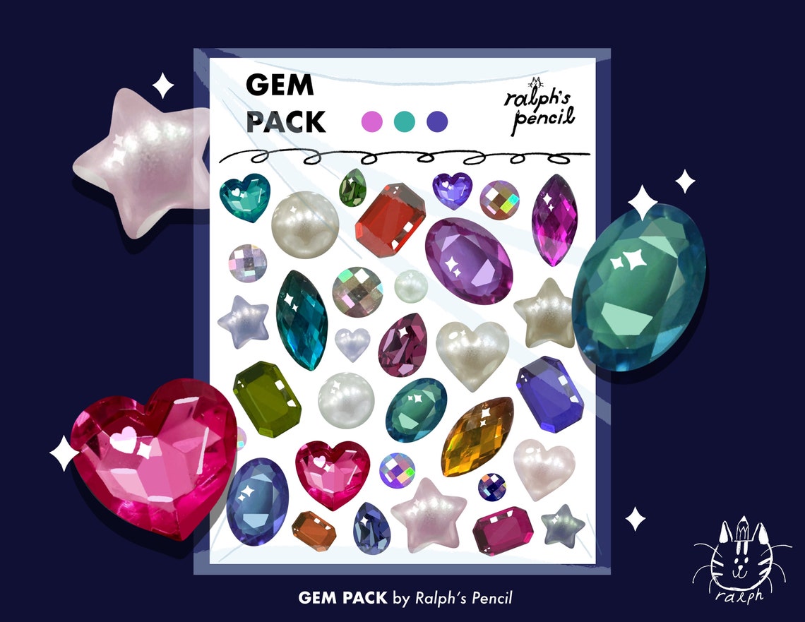 Gem Pack Digital Stickers - High Resolution Gemstone Pearl Stickers ...