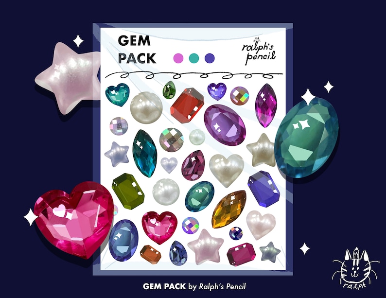 Gem Pack Digital Stickers - High Resolution Gemstone Pearl Stickers ...