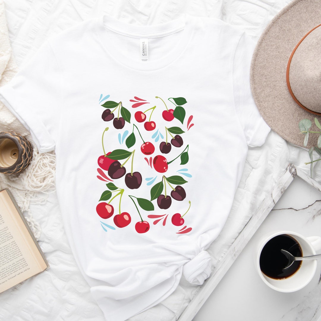 Retro Cherry Print T-shirt: Cottagecore Summer Fruit Tee - Etsy