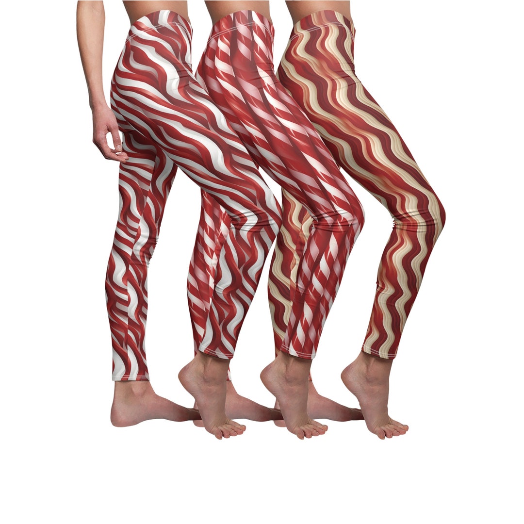 Christmas Candy Cane Leggings for Women and Teens | Striped Red Yoga ...