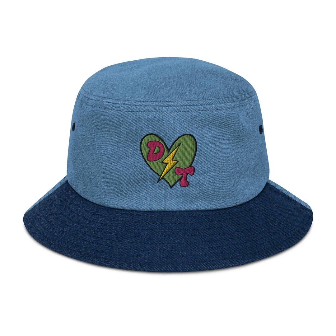 Electric Groove Embroidered Denim Bucket Hat - Lime Green Festival Hat ...