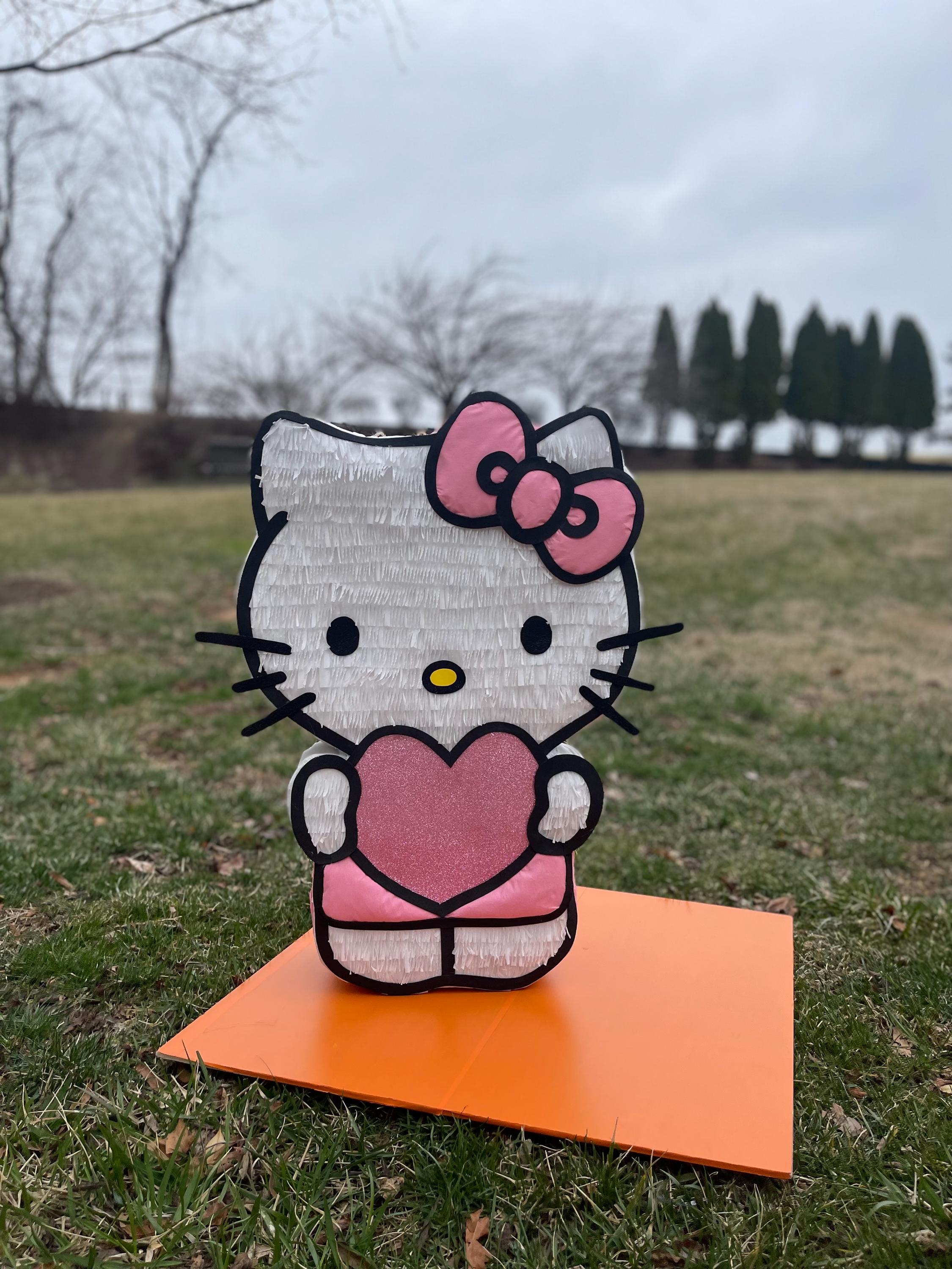 Pink Kitty Piñata With Heart – Handmade Kids Birthday Party Decoration ...