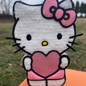 Pink Kitty Piñata With Heart – Handmade Kids Birthday Party Decoration ...