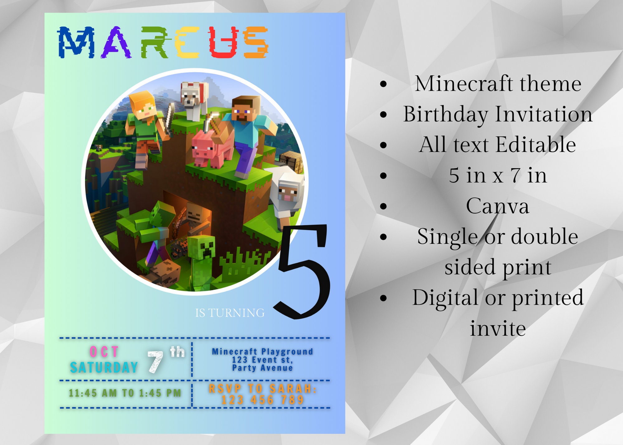 Editable Minecraft Birthday Invitation Printable Mine Theme - Etsy