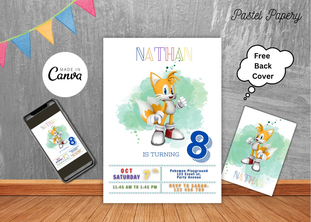 Editable Sonic Birthday Invitation Printable Tails Theme - Etsy