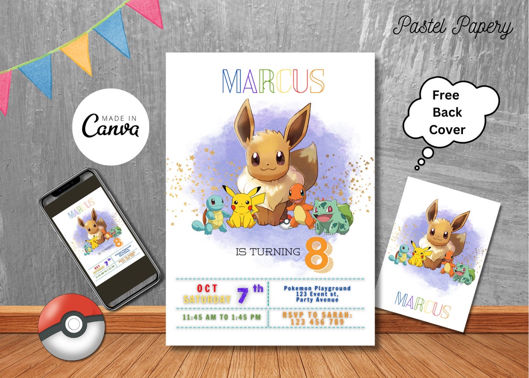 Editable Pokemon Birthday Invitation Printable Evee Theme - Etsy