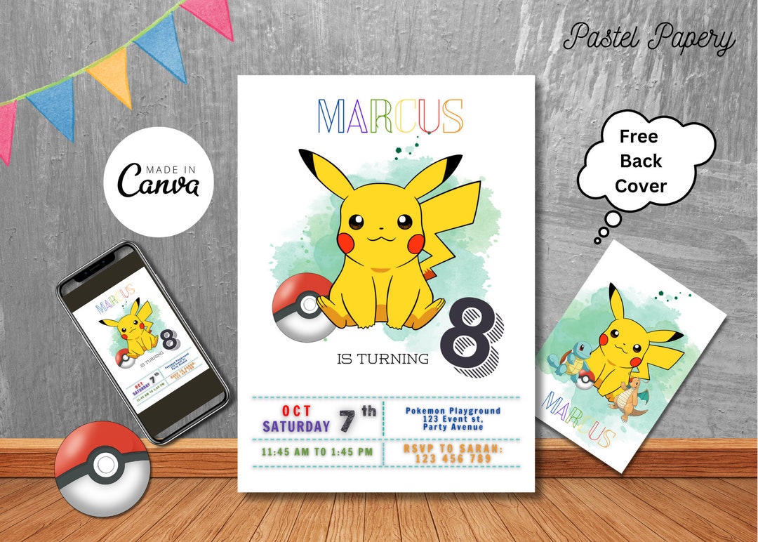 Invitación de cumpleaños editable de Pokémon / Invitación a - Etsy España