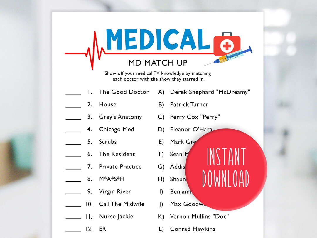 Medical Game - Nurse Game - Healthcare Game - MD Match up - Nurses Week ...