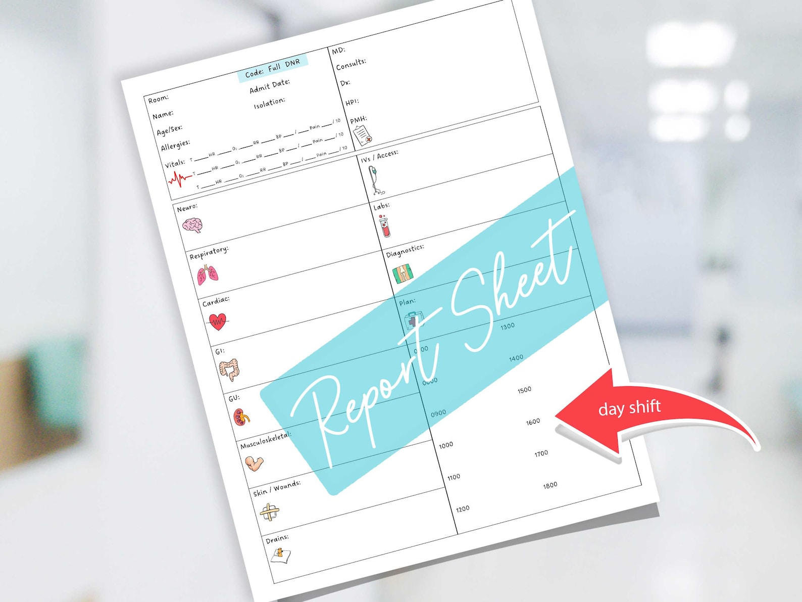 Cute Nurse Brain Sheet - Med Surg Report Sheet - Tele Report Sheet ...