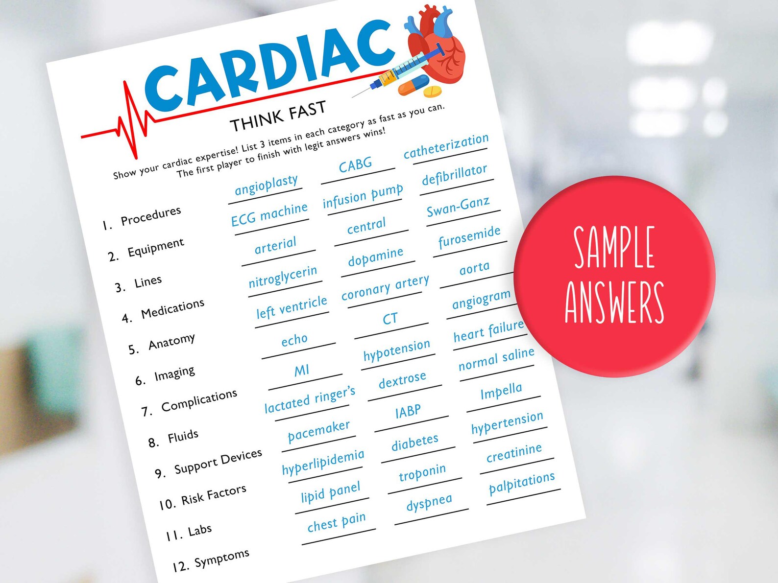 Cardiovascular Think Fast Game | Cardiology Never or Ever Game ...