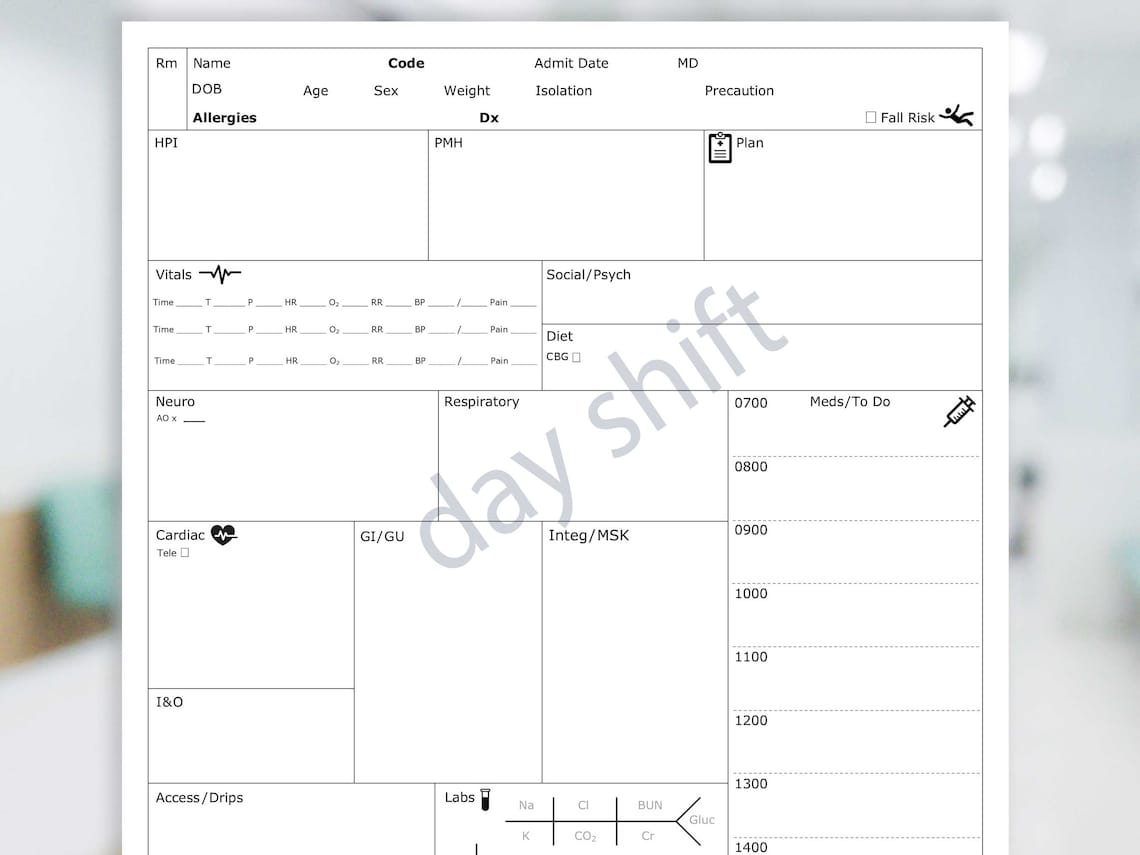 Nurse Brain Sheet - Med Surg Report Sheet - Tele Report Sheet - Student ...