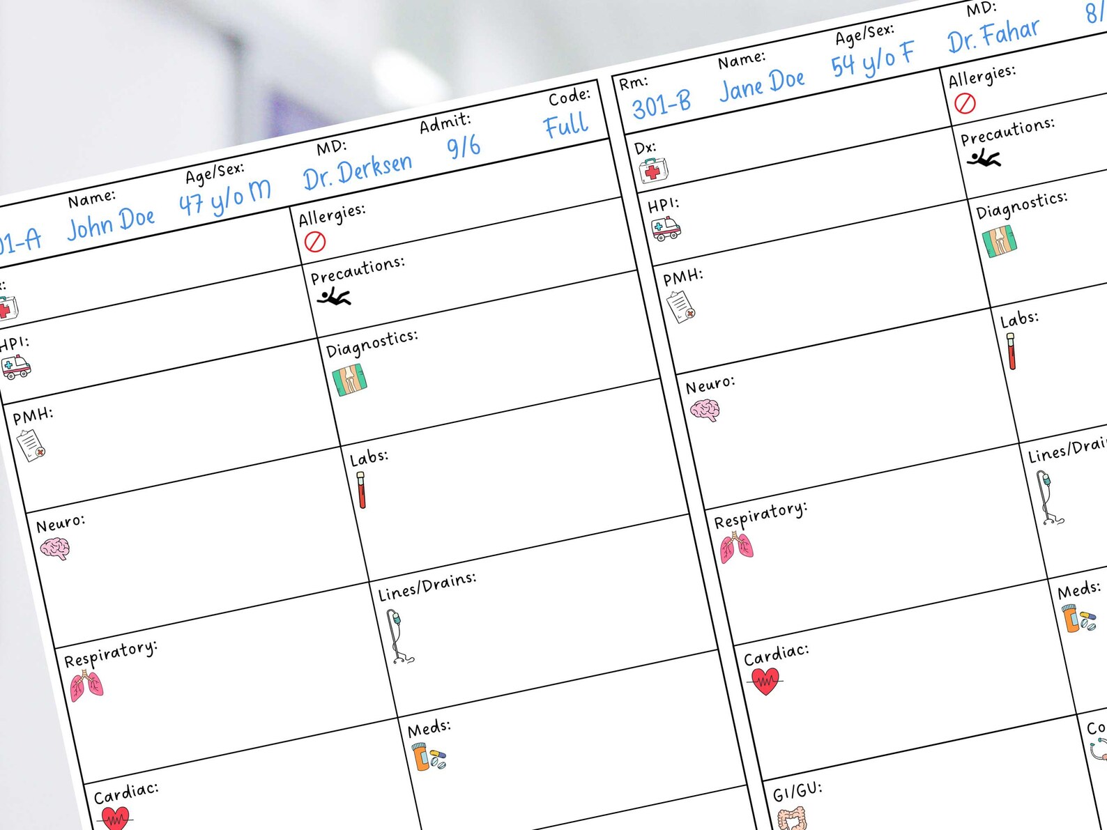 Cute Nurse Brain Sheet - Med Surg Report Sheet - Tele Report Sheet ...
