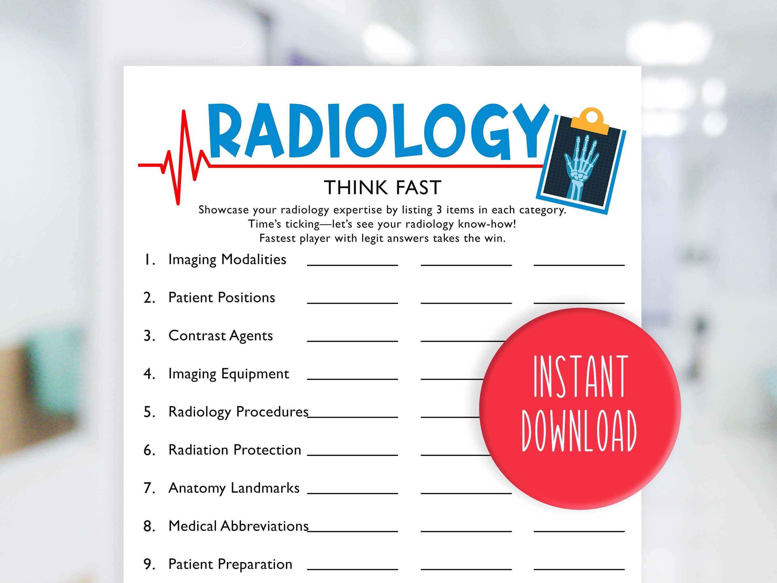 Radiology Think Fast Game | Radiology Game | Rad Tech Activity ...
