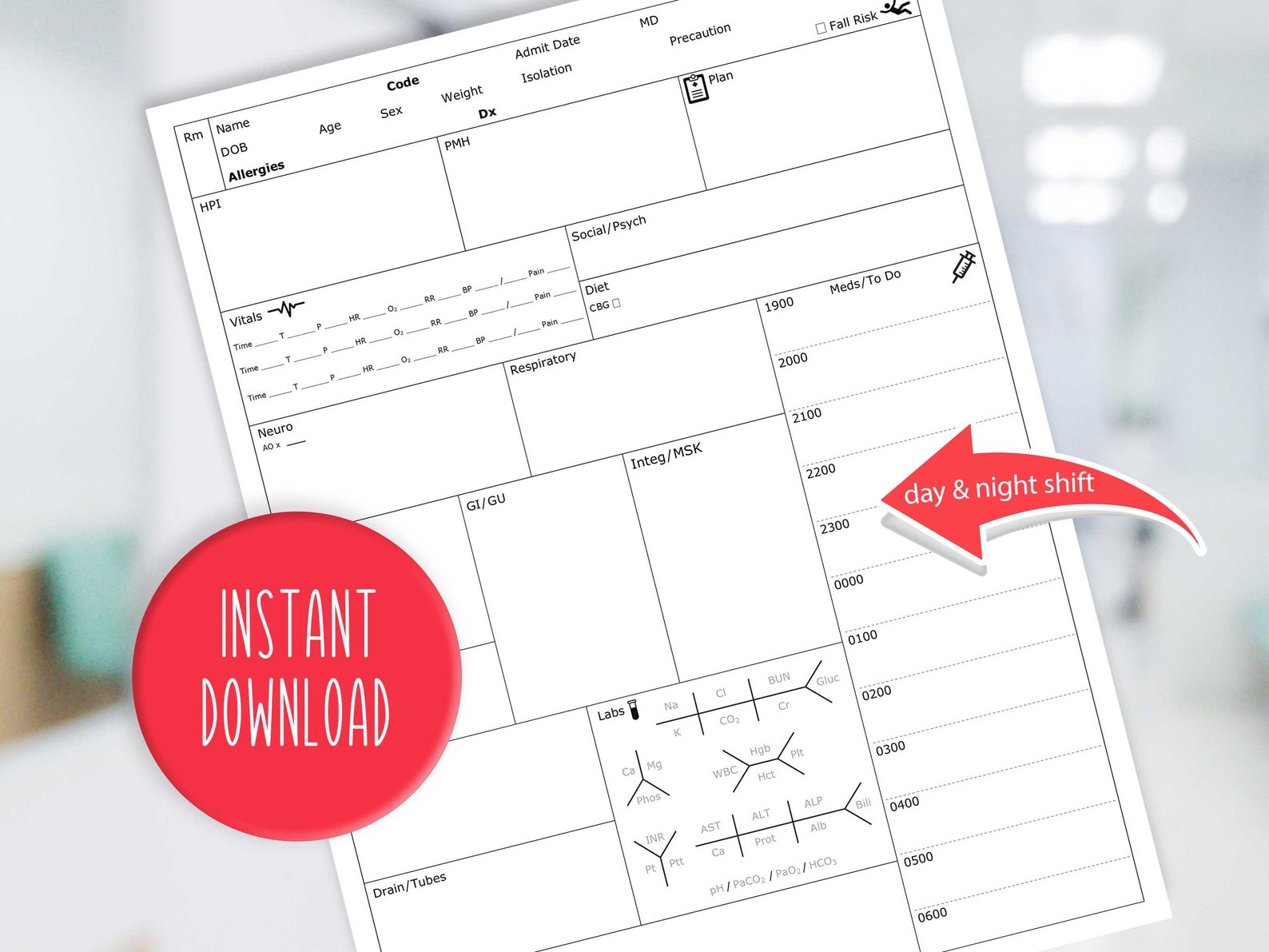 Nurse Brain Sheet - Med Surg Report Sheet - Tele Report Sheet - Student ...