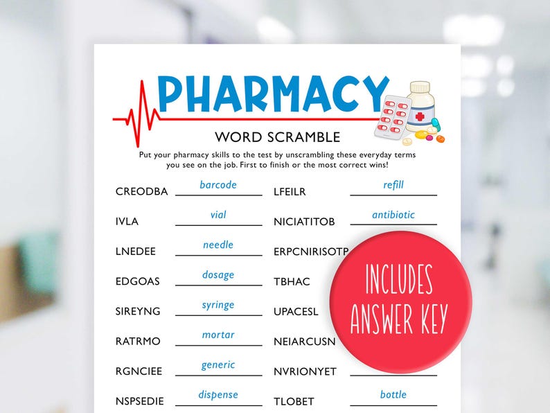 Retail Pharmacy Word Scramble | Pharmacy Game | Pharmacy Word Scramble ...