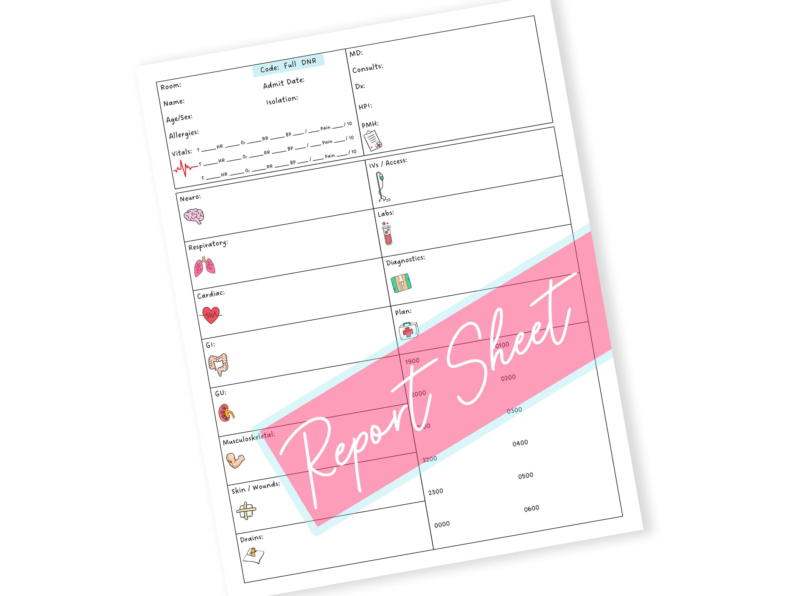 Cute Nurse Brain Sheet Med Surg Report Sheet Tele Report Sheet Student ...