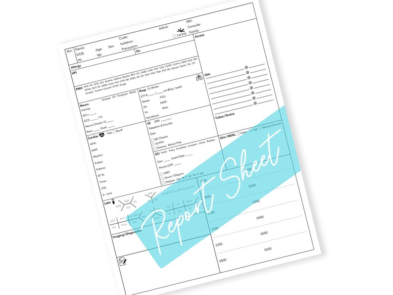 ICU Report Sheet Detailed Format ICU Handoff Report Med Surg Report ...