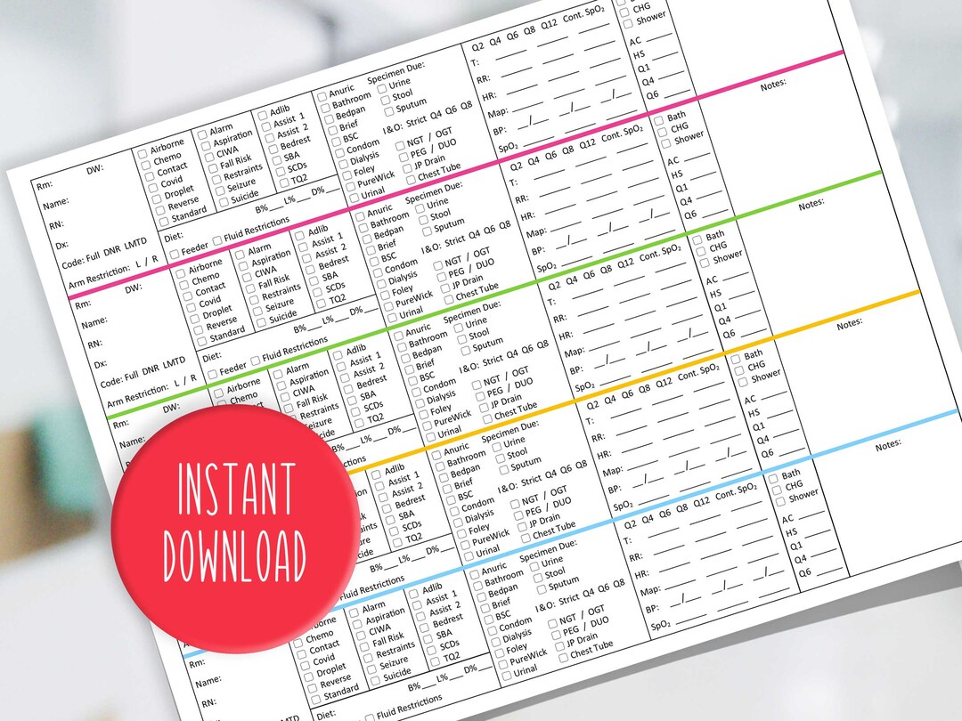 Nurse Shift Planner - CNA Report Sheet - PCT Shift Planner - LTAC Shift ...