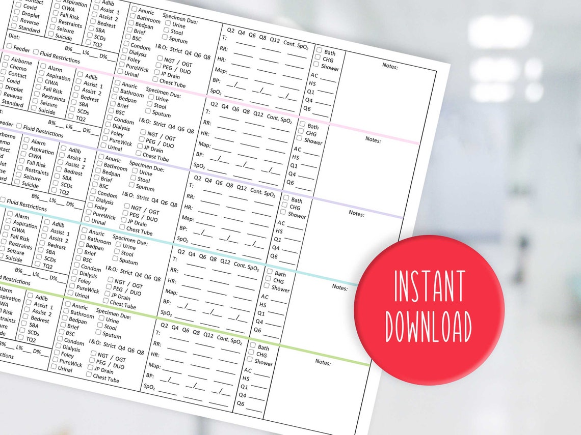 Nurse Shift Planner - CNA Report Sheet - PCT Shift Planner - LTAC Shift ...