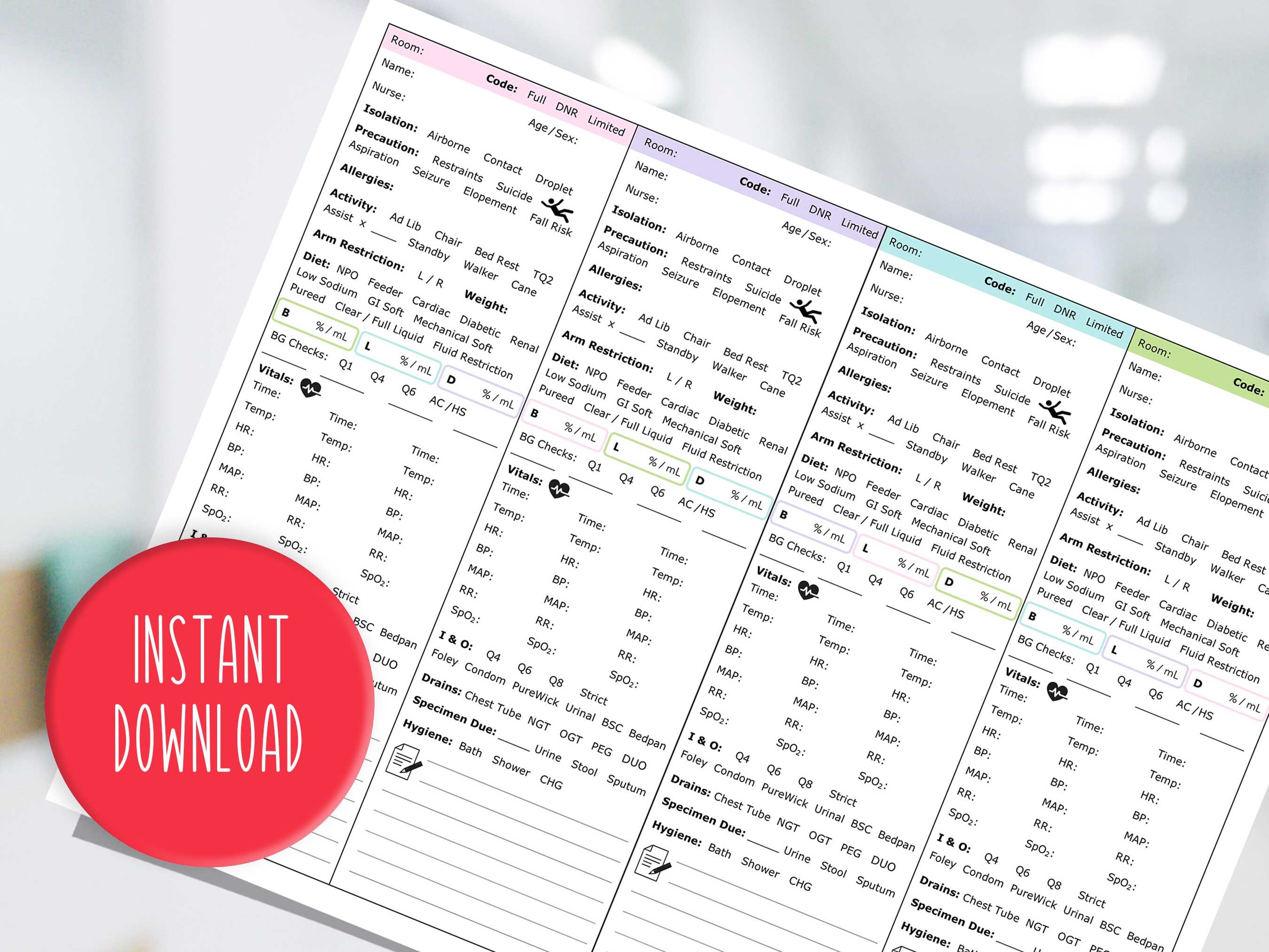CNA Report Sheet Nurse Shift Planner PCT Shift Planner LTAC Shift ...
