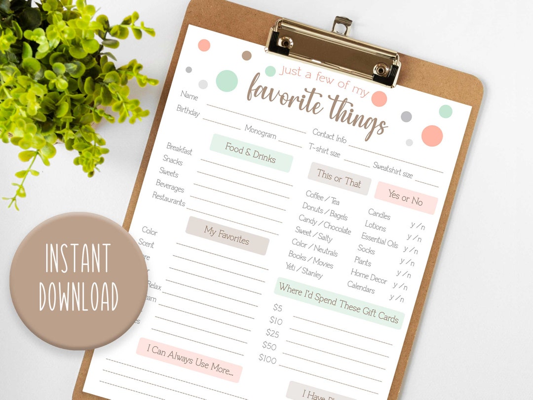 Just a Few of My Favorite Things Template - All About Me Template - Get ...