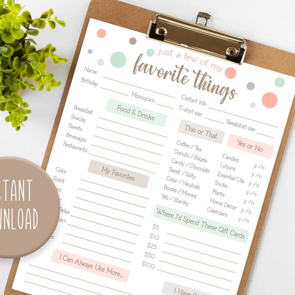 A Few of My Favorite Things Printable - Etsy