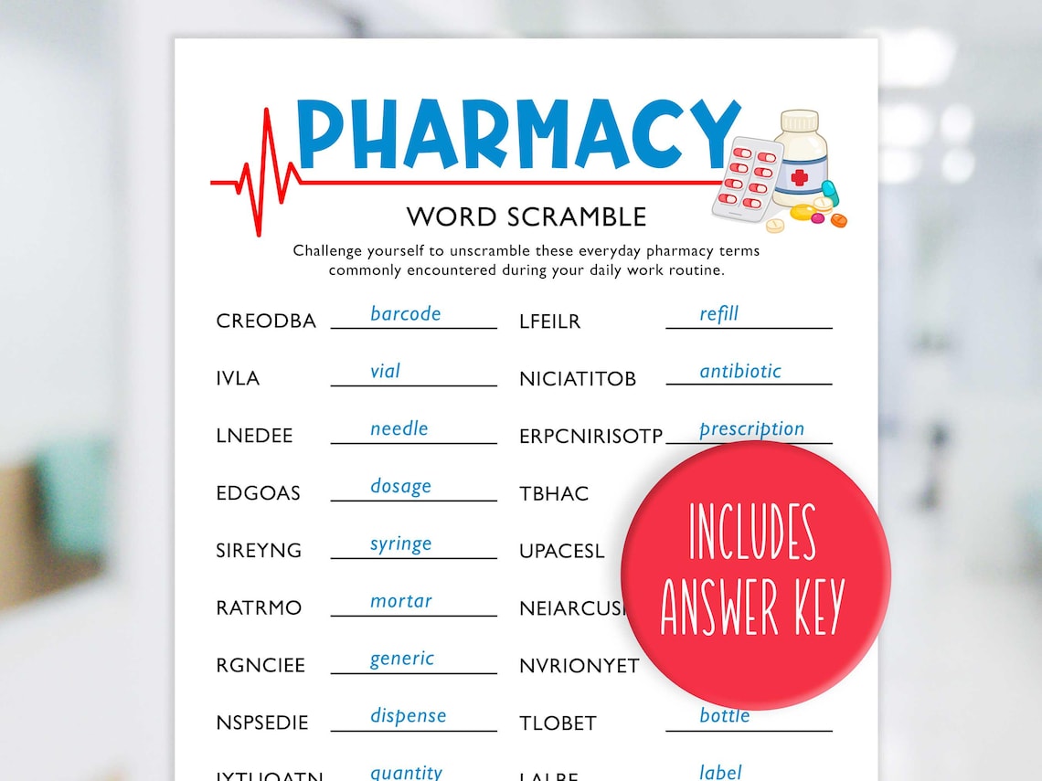 Pharmacy Game - Pharmacy Word Scramble - Pharmacy Word Game - Pharmacy ...