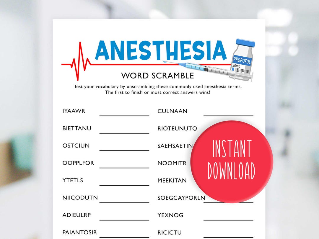 Anesthesia Word Scramble Game | Anesthesiologist Game | Anesthesia ...