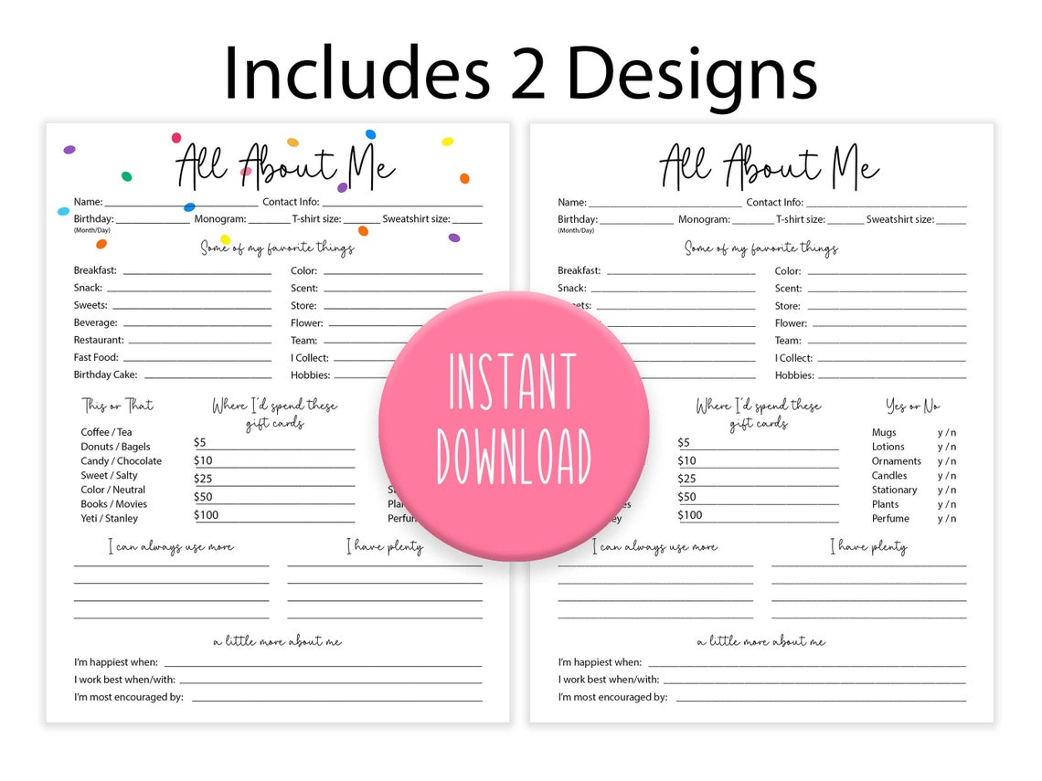 All About Me Template - Getting to Know You Survey - All About Me ...