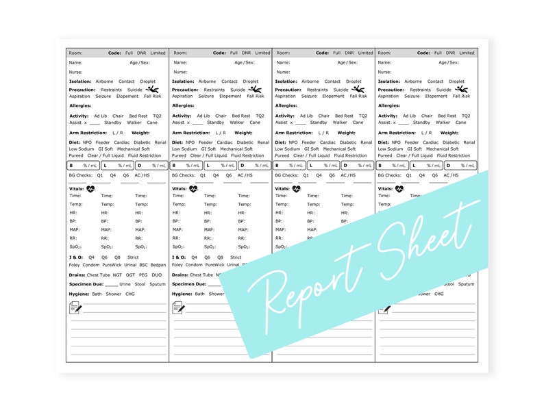 CNA Report Sheet Nurse Shift Planner PCT Shift Planner LTAC Shift ...