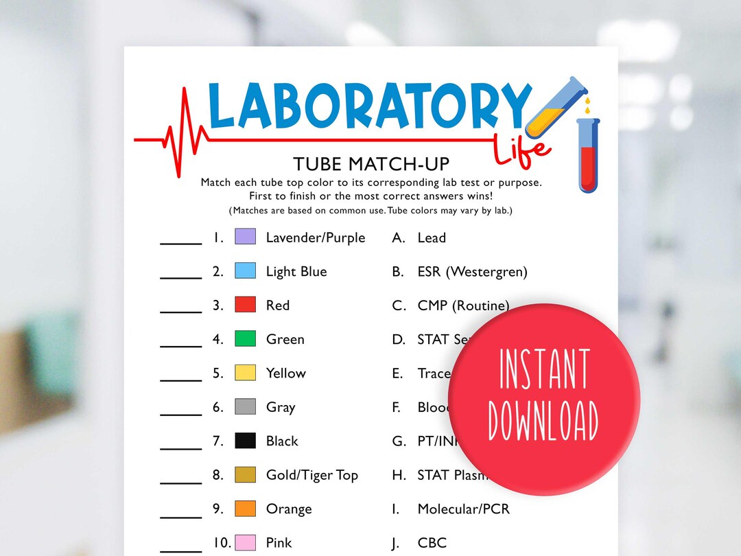 Tube Match-up Lab Game | Lab Week | Lab Appreciation | Fun Printable ...