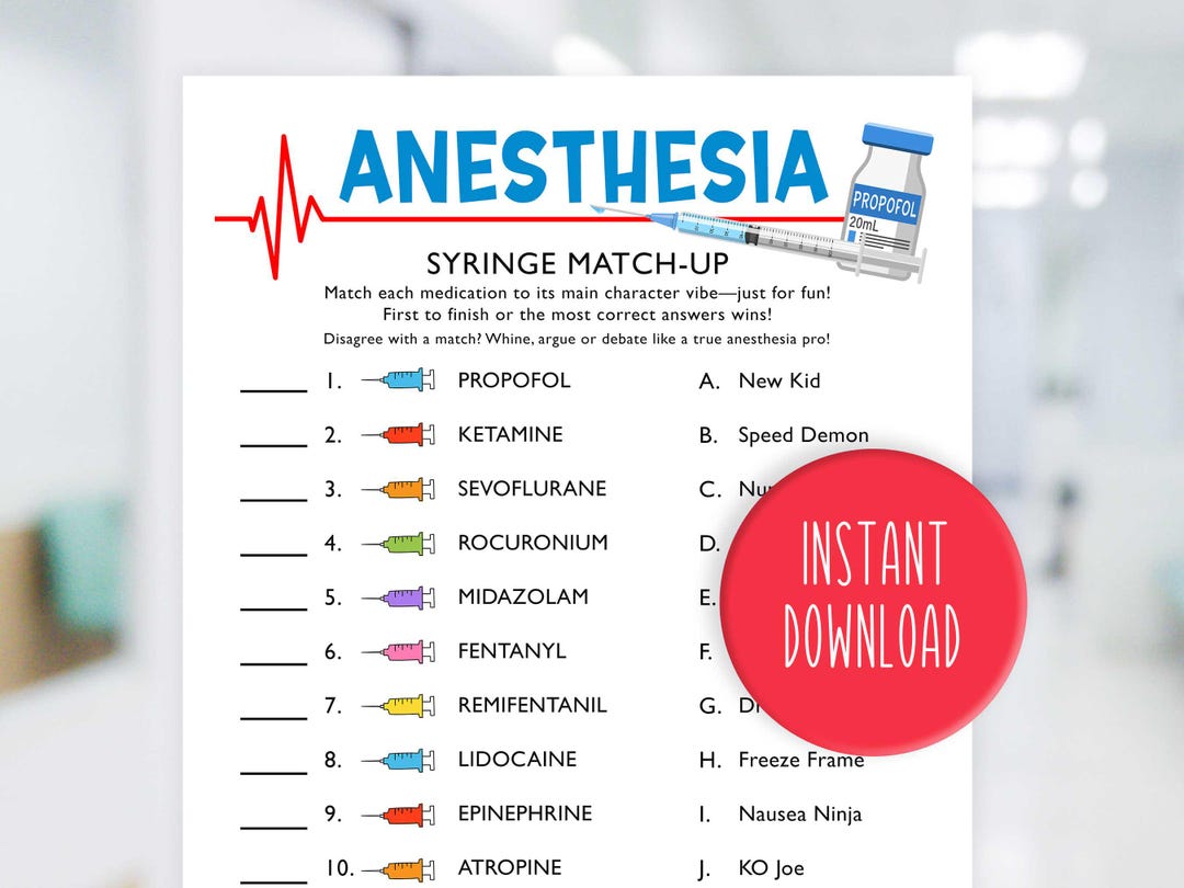 Anesthesia Syringe Match-up Game | Anesthesiologist Game | Anesthesia ...