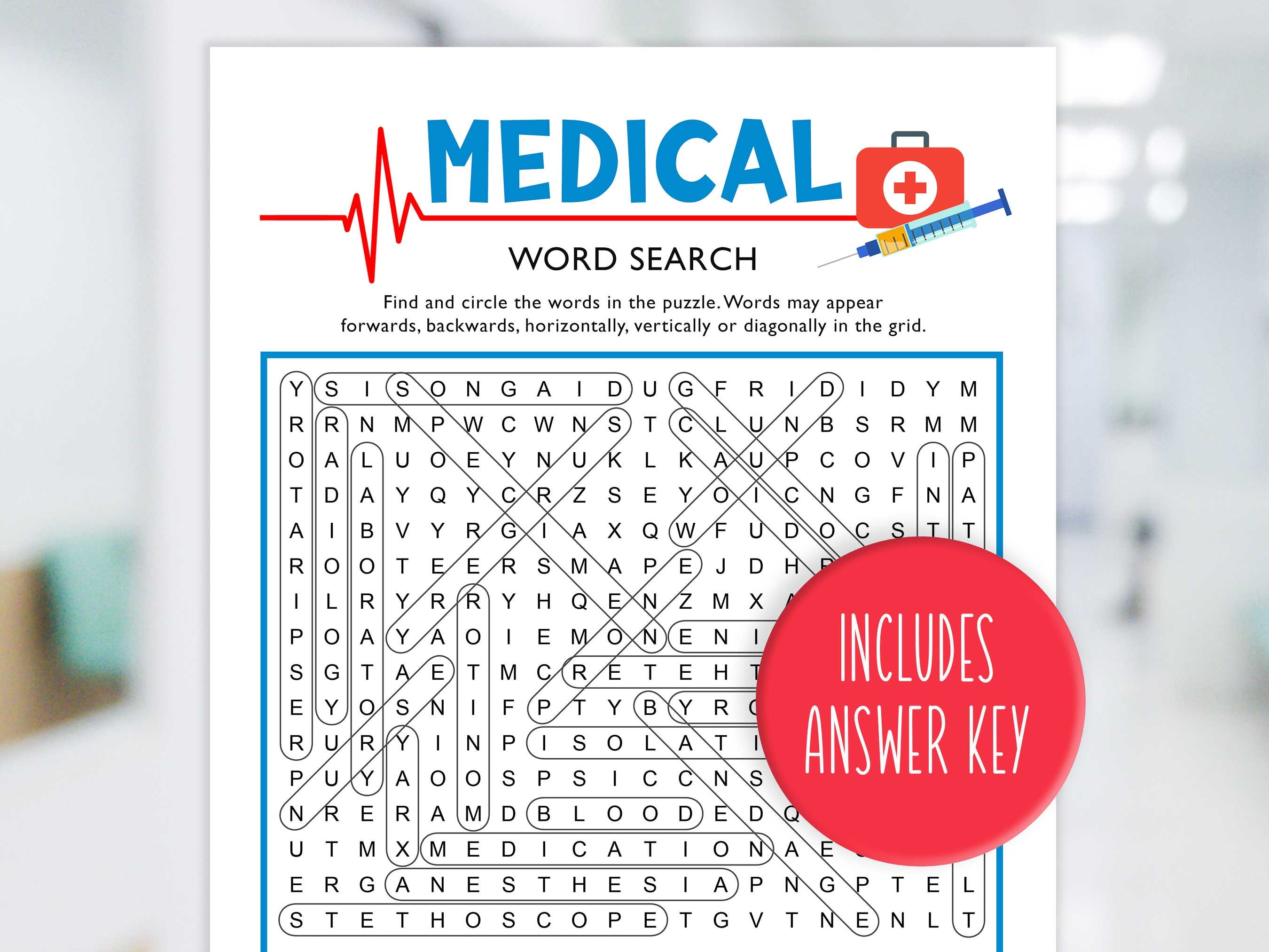 Medical Word Search Nurse Word Search Healthcare Word Search Printable ...