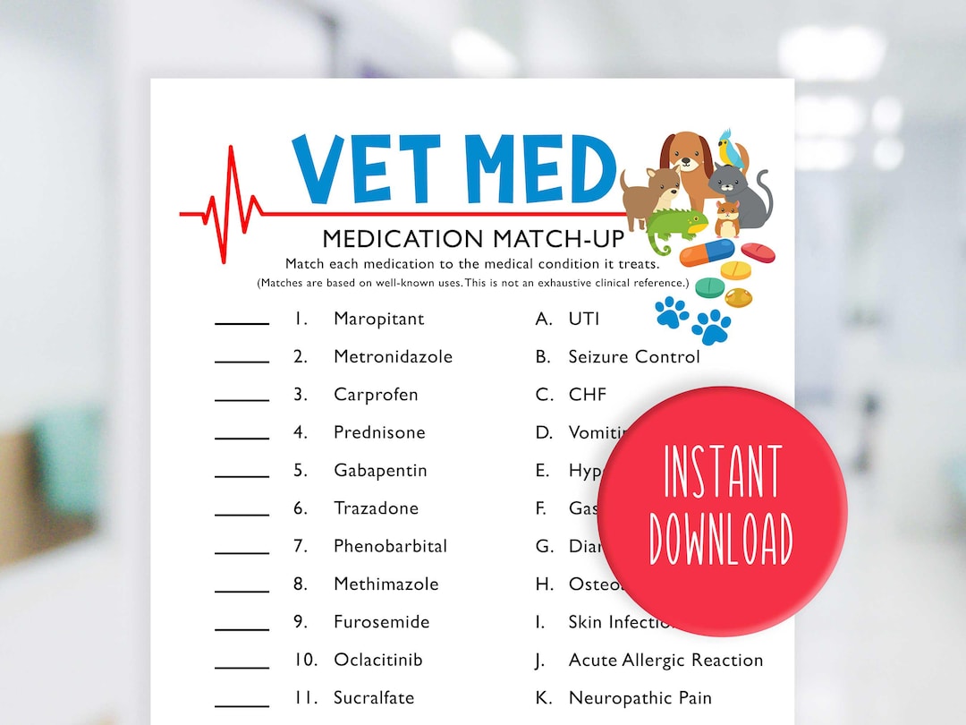 Medication Match up | Veterinary Game | Vet Tech Game | Vet Tech ...