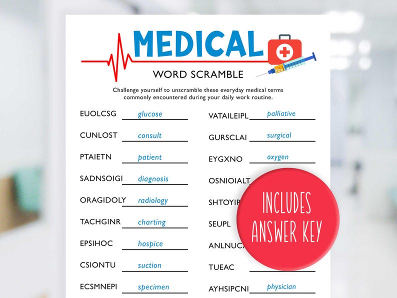 Medical Word Scramble | Nurse Word Scramble | Healthcare Word Scramble ...