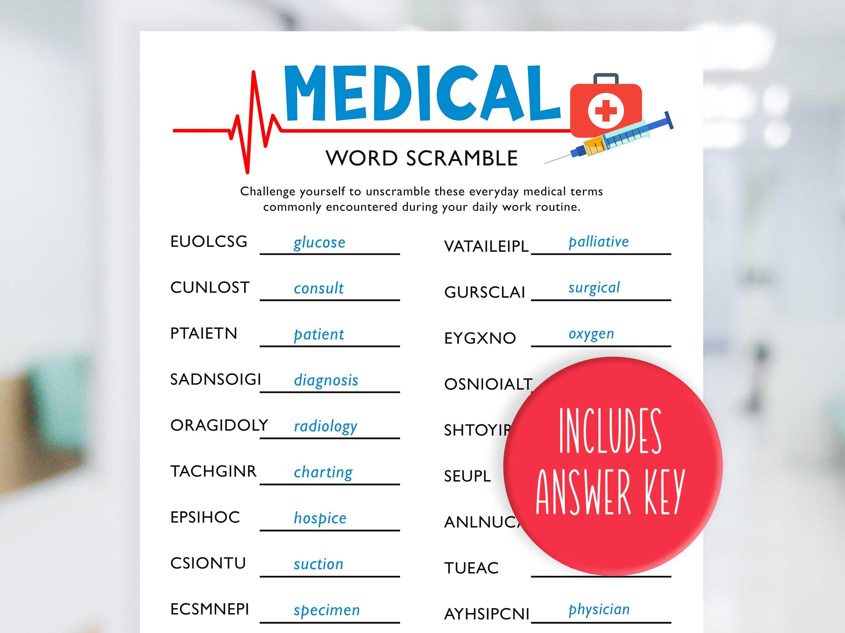 Medical Word Scramble | Nurse Word Scramble | Healthcare Word Scramble ...