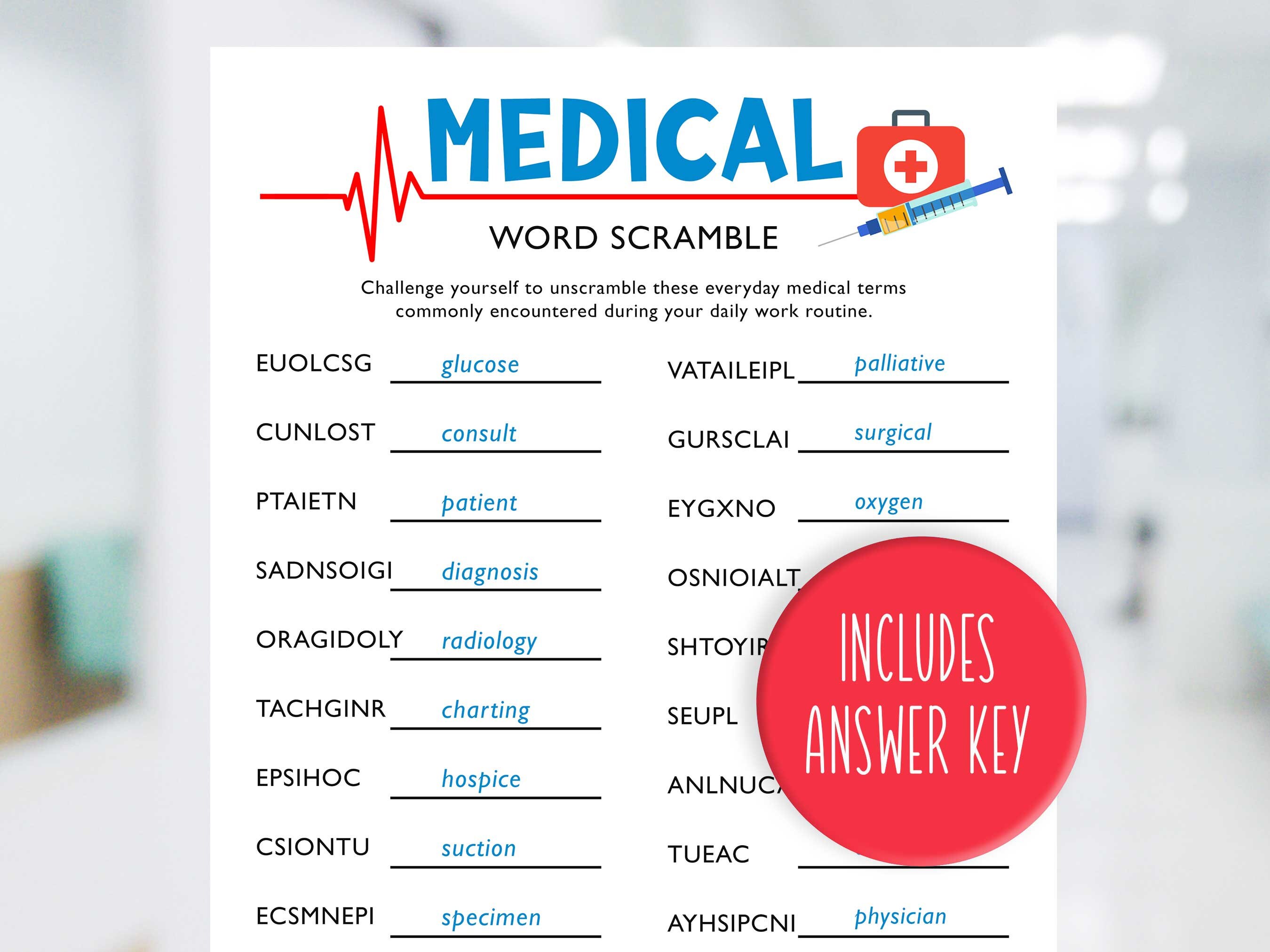 Medical Word Scramble - Nurse Word Scramble - Healthcare Word Scramble ...