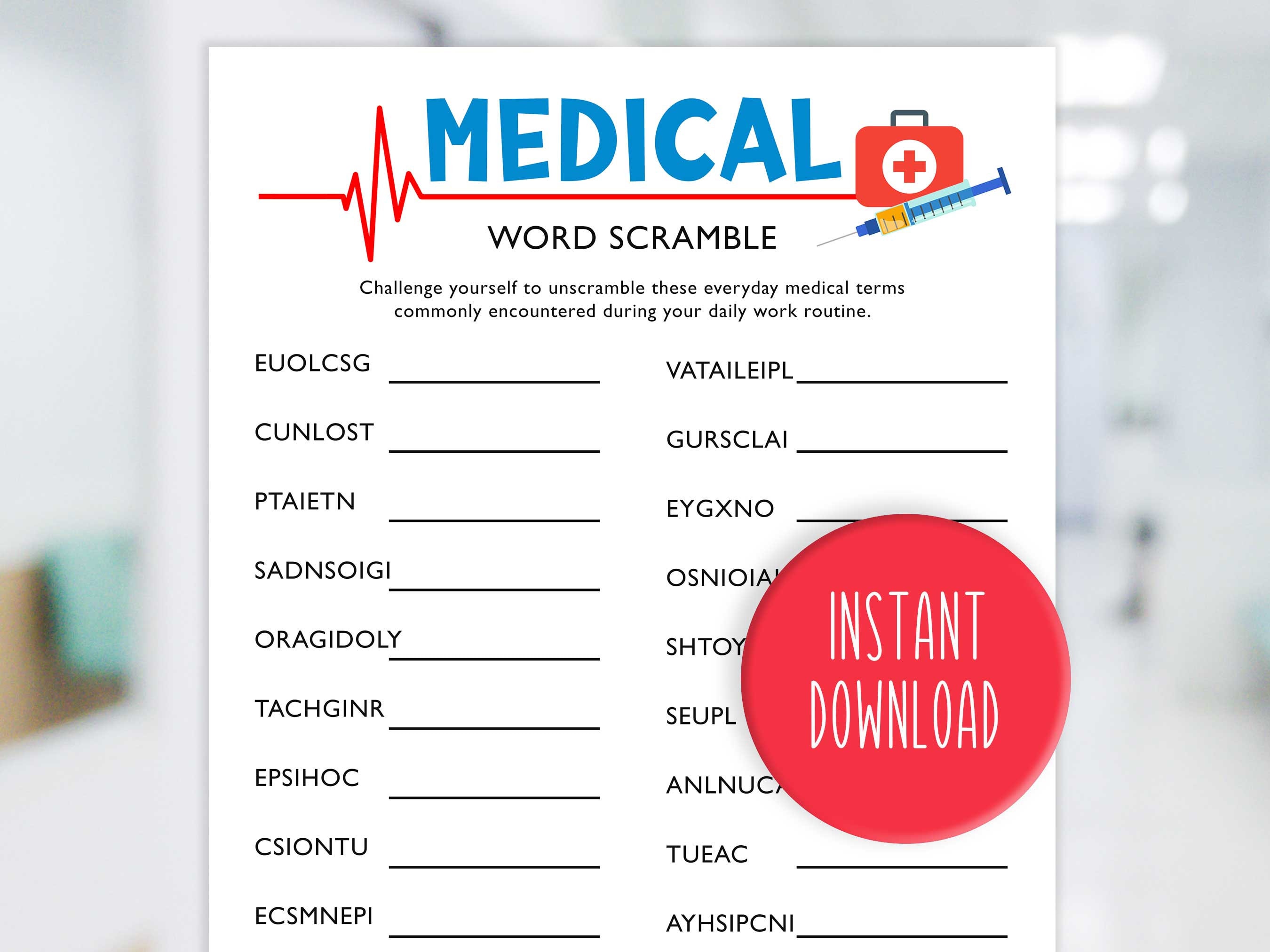 Medical Word Scramble - Nurse Word Scramble - Healthcare Word Scramble ...