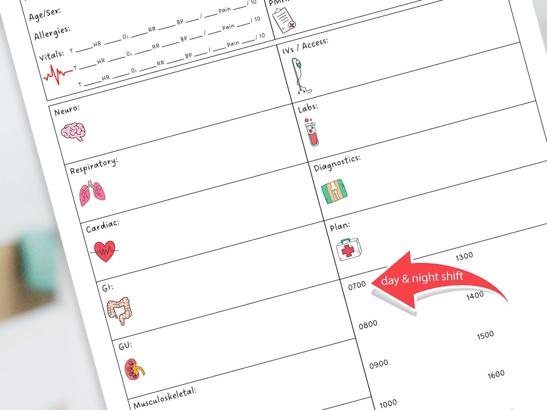 Cute Nurse Brain Sheet - Med Surg Report Sheet - Tele Report Sheet ...