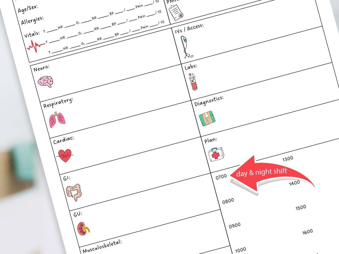 Cute Nurse Brain Sheet - Med Surg Report Sheet - Tele Report Sheet ...