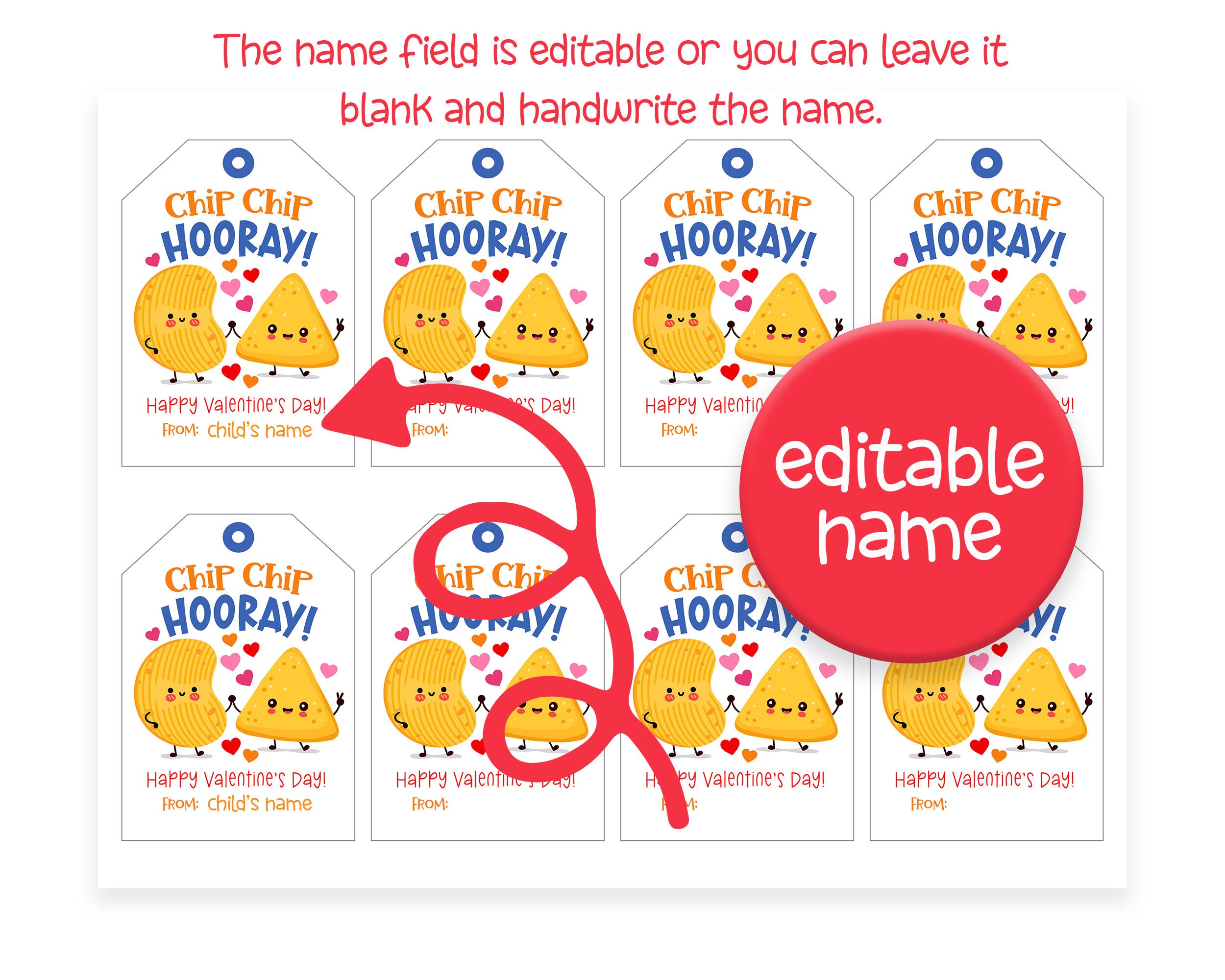 Chip Chip Hooray Valentine Gift Tags Kids Valentine Cards Potato Chip ...
