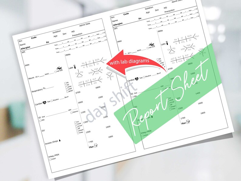 2 Patient Report Sheet Nurse Brain Sheet ICU Report Sheet Med Surg ...