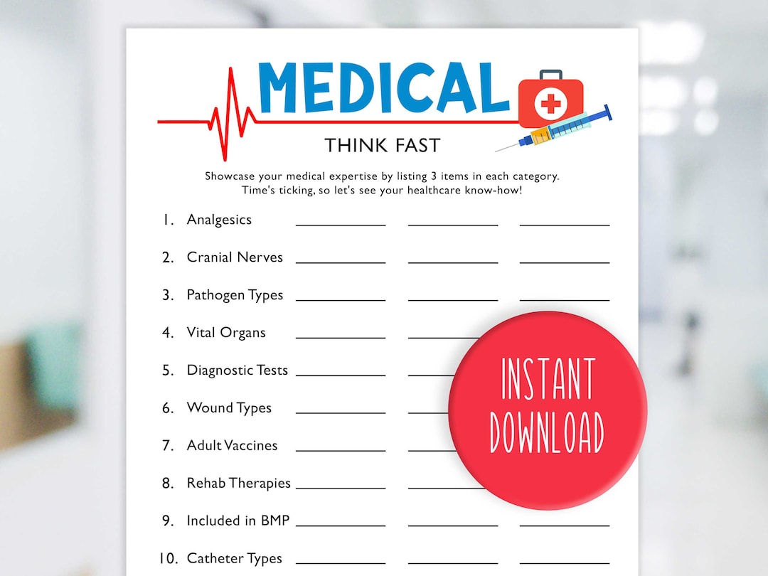 Medical Game - Nurse Game - Healthcare Game - Medical Think Fast Game ...
